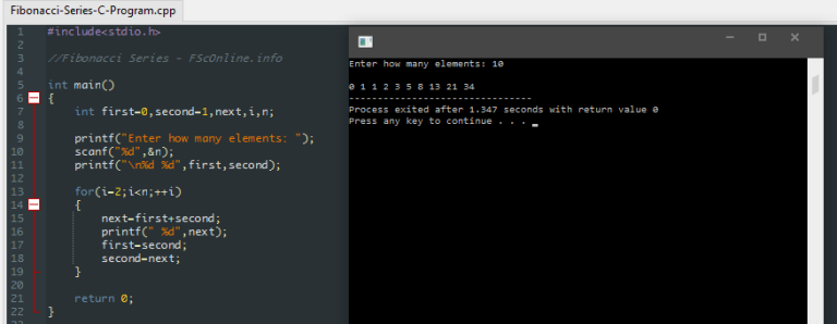 Fibonacci Series - C Program