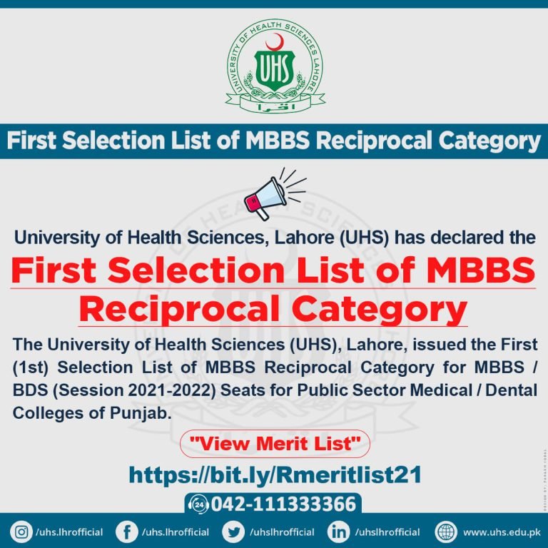 uhs-1st-selection-list-of-mbbs-bds-reciprocal-category-for-session-2021-22