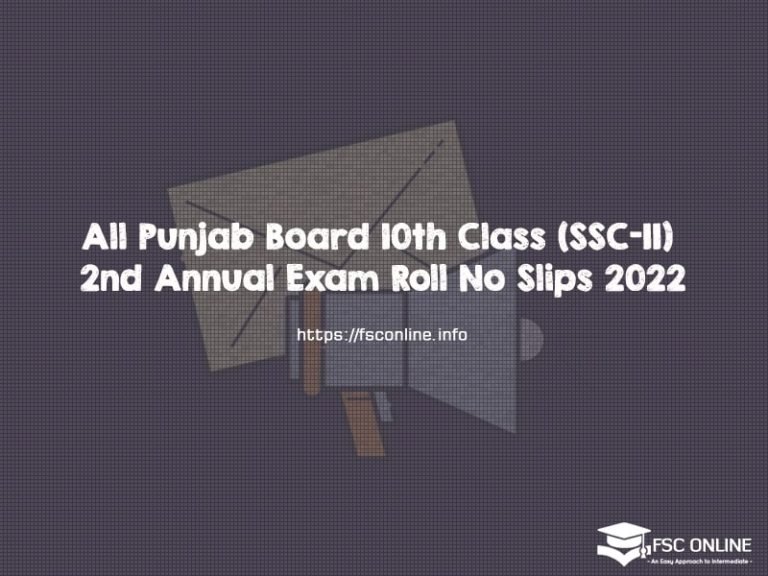 All Punjab Board 10th Class (SSC-II) 2nd Annual Exam Roll No Slips 2022