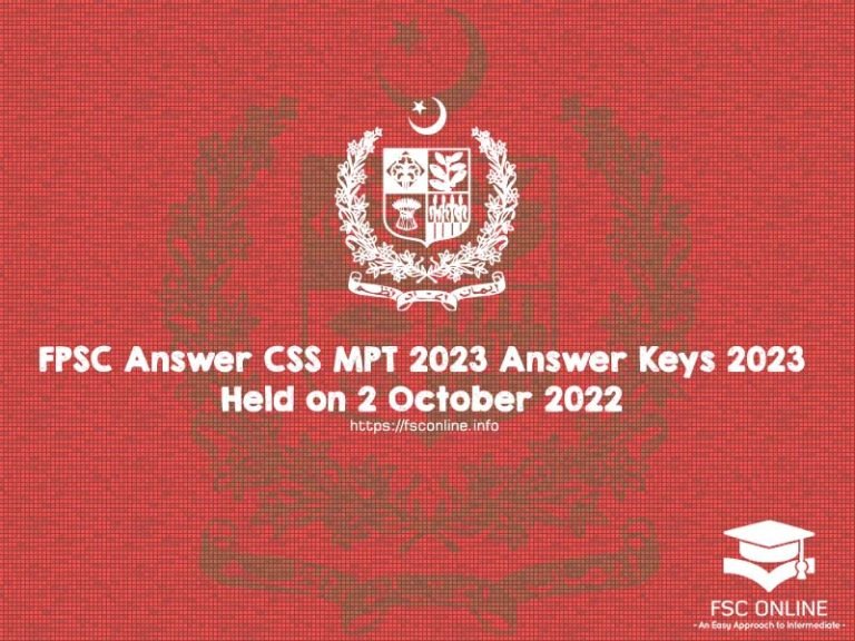 FPSC Answer CSS MPT 2023 Answer Keys 2023 Held on 2 October 2022